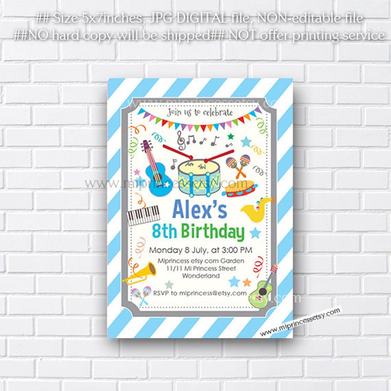Kids Music Birthday Invitation Piano Drum Invite Guitar - Etsy