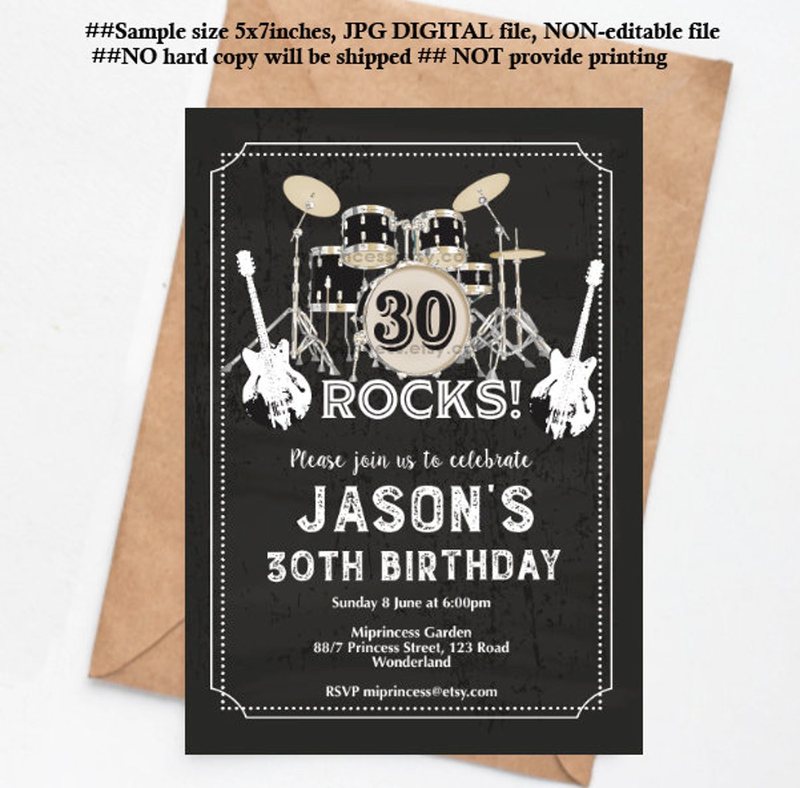 Rock Music Invitation Rock and Roll Men Birthday Party - Etsy