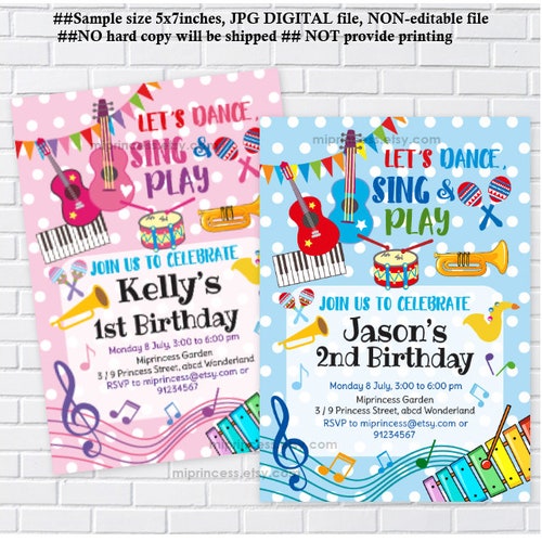 Kids Music Birthday Invitation Piano Drum Guitar Musical - Etsy
