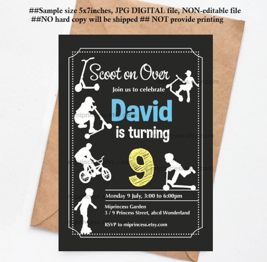 Scooter Invitation, Boy Birthday Party, Bike ,roller,skateboard 413 ...