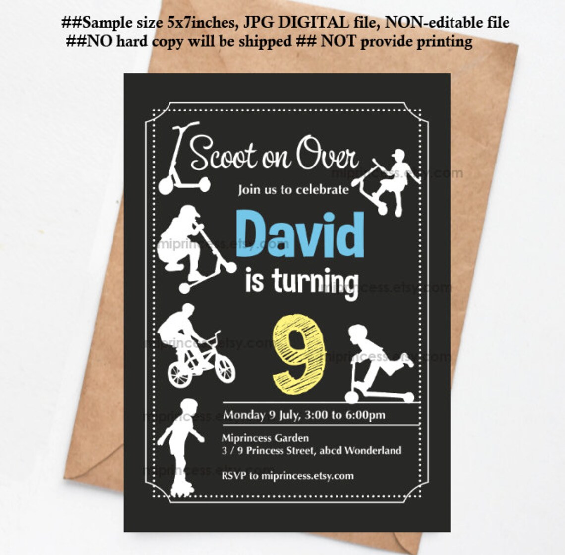 Scooter Invitation Boy Birthday Party Bike Roller Skateboard | Etsy