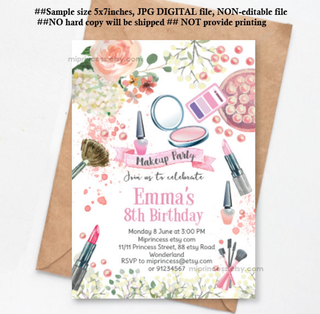Makeup Spa Birthday Party Invitation: Glamour Girl Beauty Sleepover ...