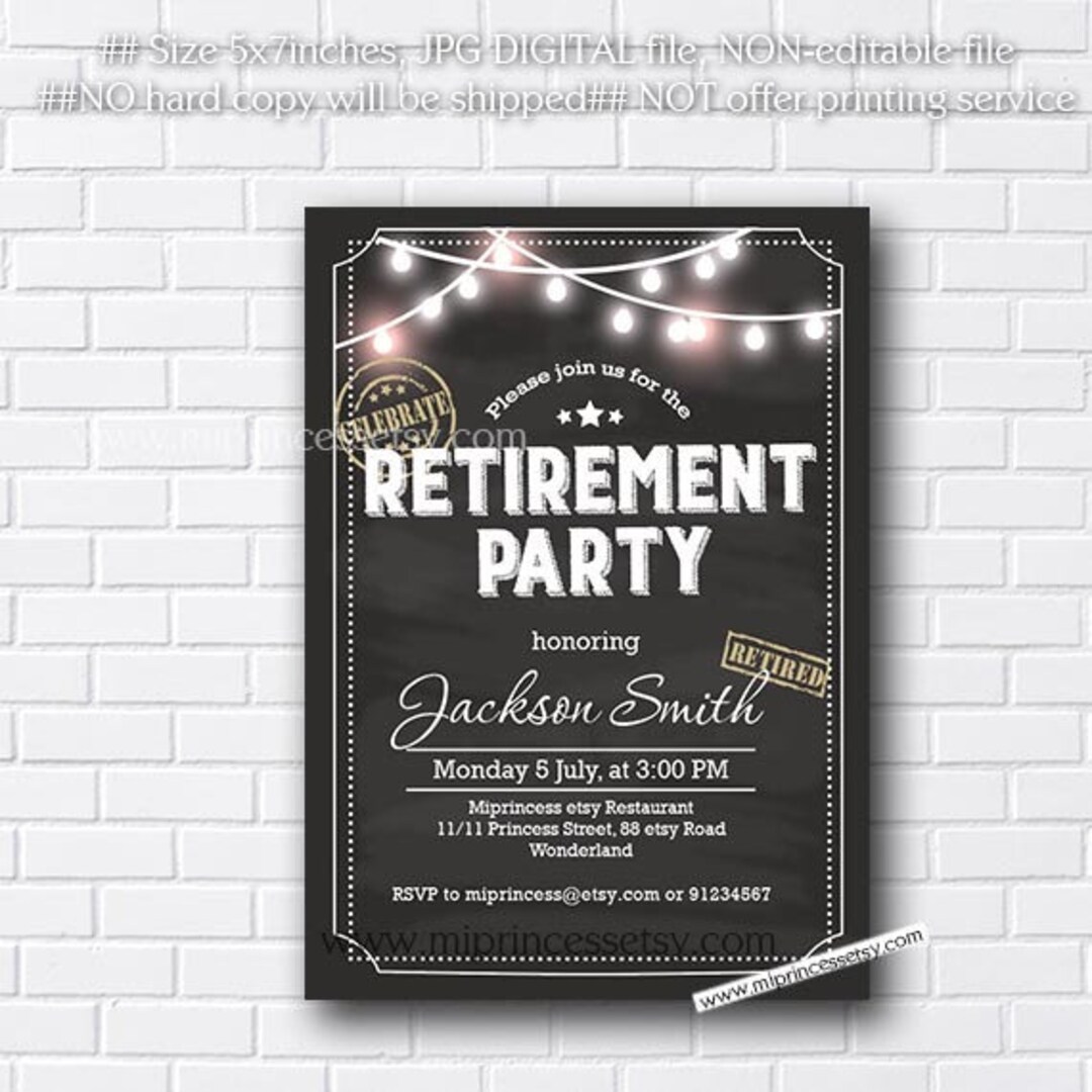 Chalkboard Retirement Invitation: 5x7 Party Invite 709 (digital File ...
