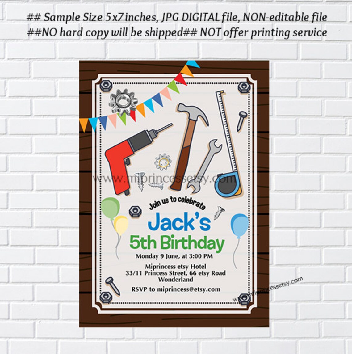 Tools Invitation Boy Birthday Invitation Tool Party - Etsy