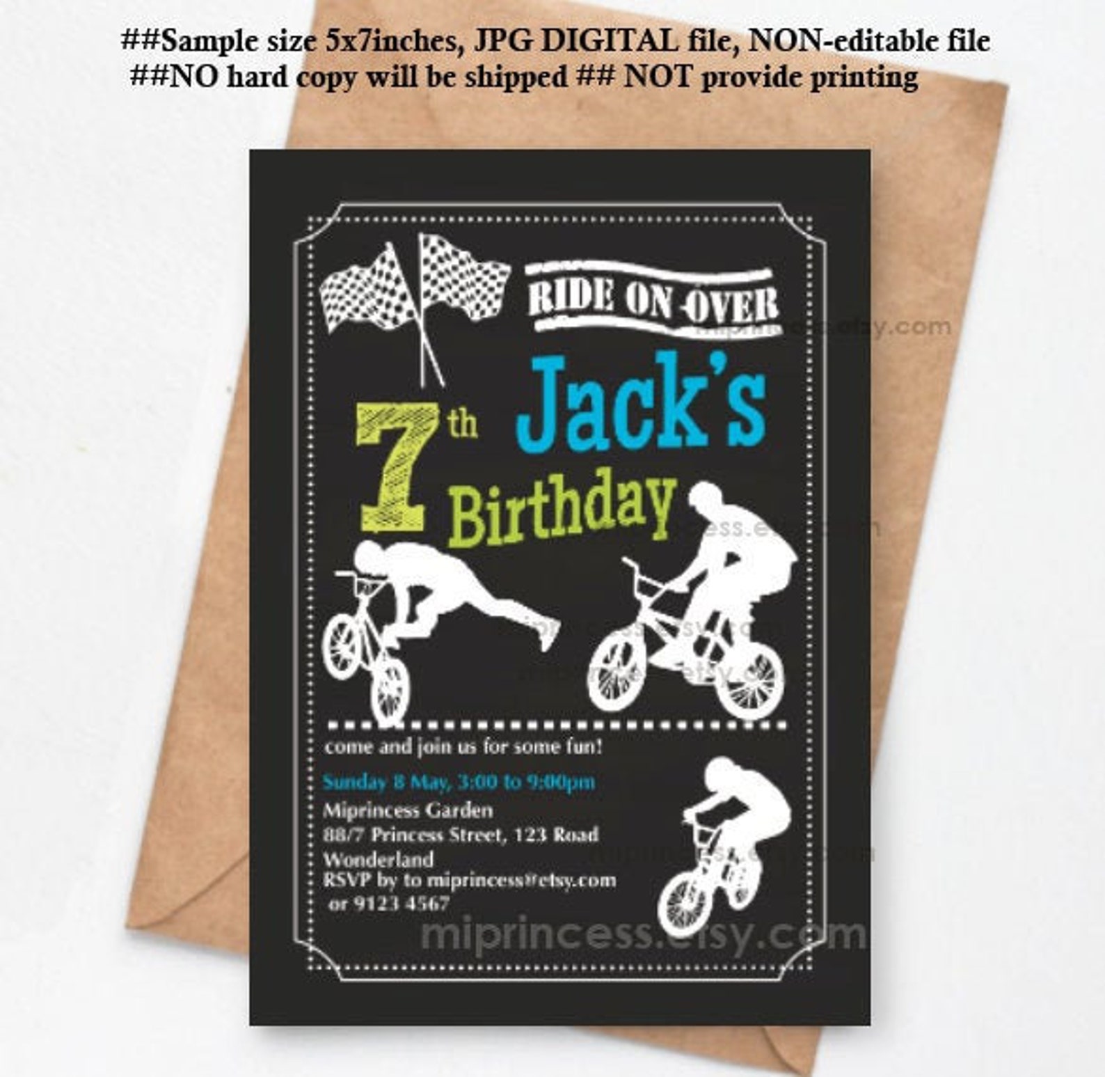 Bike Party Invitation Boy Birthday Party Bmx Biker Birthday | Etsy