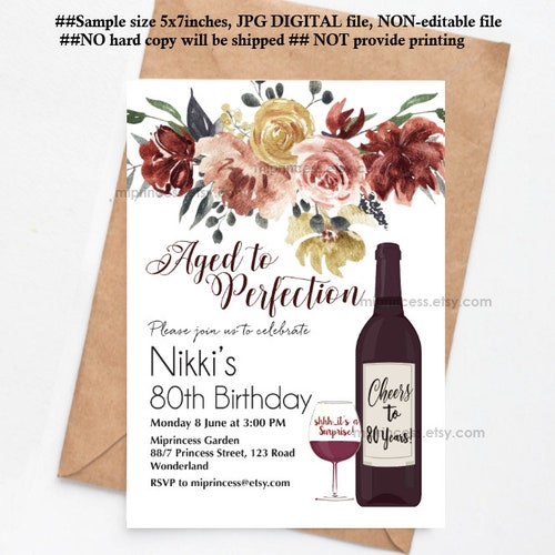Birthday Party Invitation Aged To Perfection Wine Theme Etsy