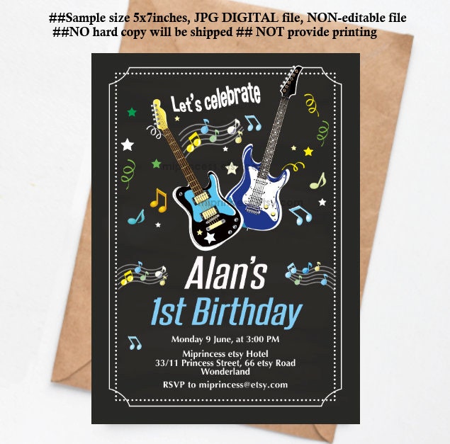Music party Guitar invitation boy birthday party rock music - Etsy España