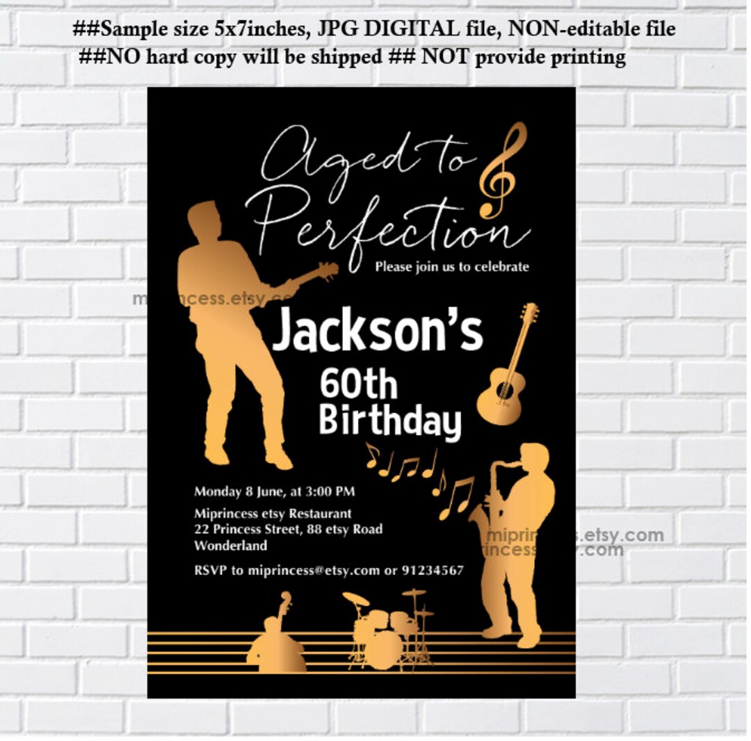 Jazz Invitation, Aged to Perfection, Adult Birthday Party, Jazz Music ...