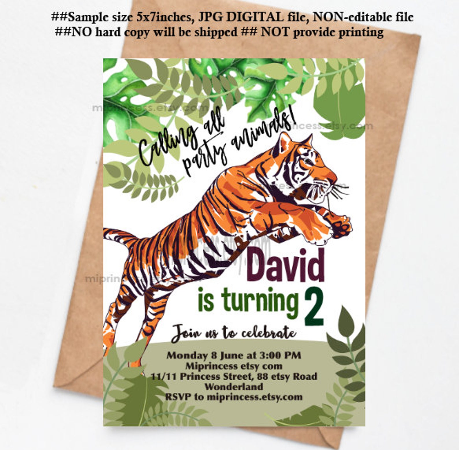 Tiger Birthday Invitation: Jungle Zoo Party 1615 (digital File) - Etsy