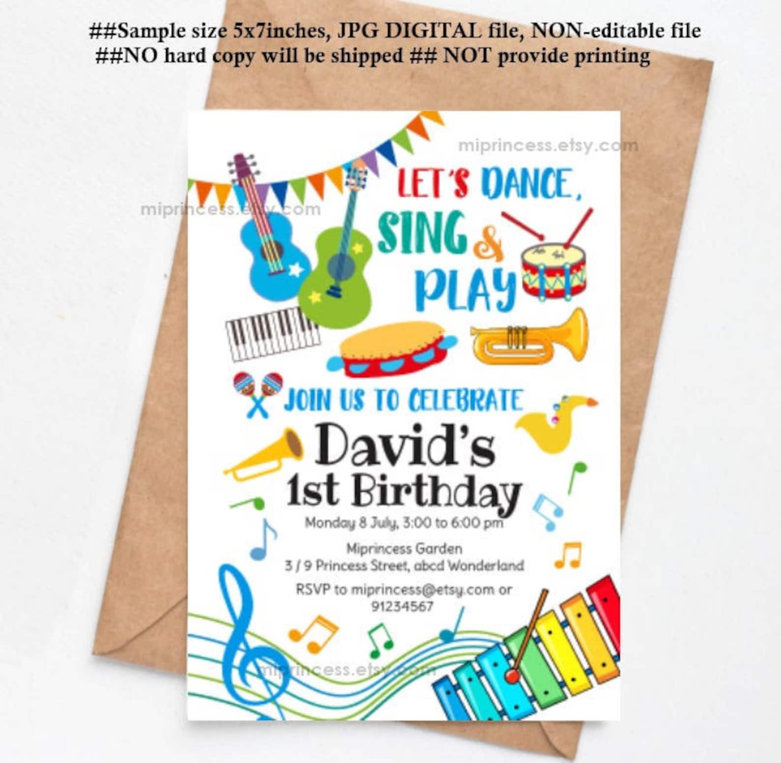 Kids Music Birthday Invitation Piano Drum Guitar Invite - Etsy