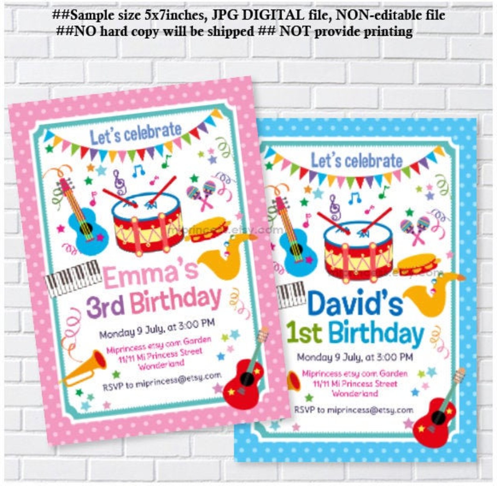 Kids Music Invitation Girl Birthday Invite Boy Birthday - Etsy