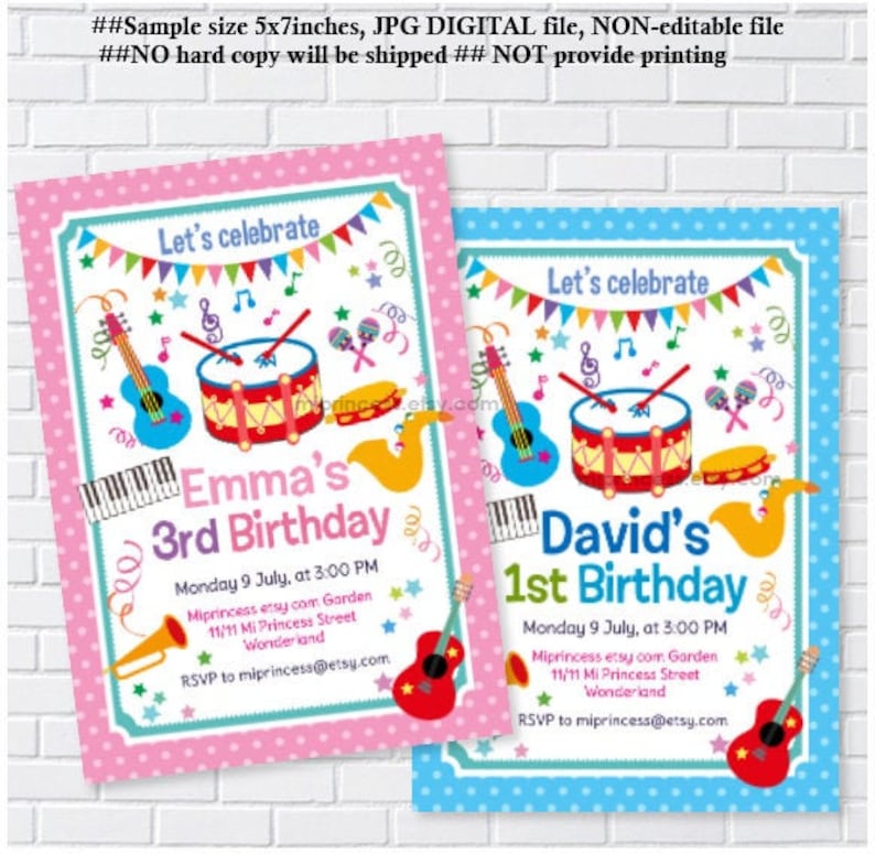 Kids Music Invitation Girl Birthday Invite Boy Birthday - Etsy