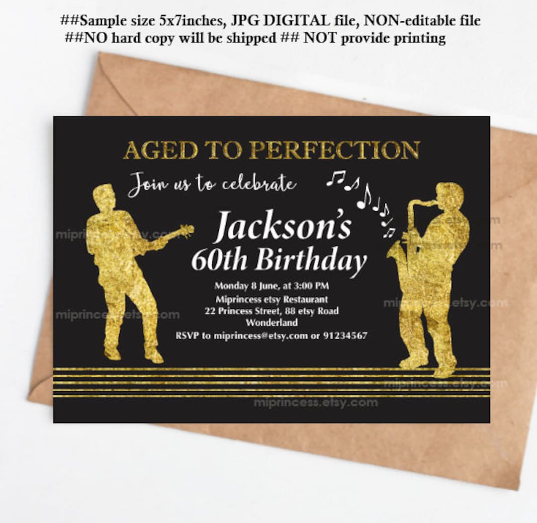 Jazz Party Invitation, Music Invitation, Men Birthday Party Aged to ...
