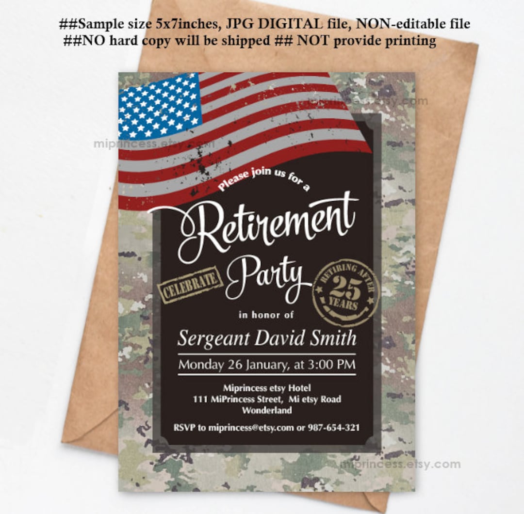 Military Retirement Invitation, Printable Invite, Army Party Retirement ...