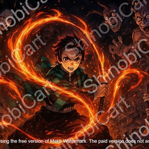 Tanjiro Kamado Hinokami Kagura Battle | Fiery Demon Slayer Anime Print ...