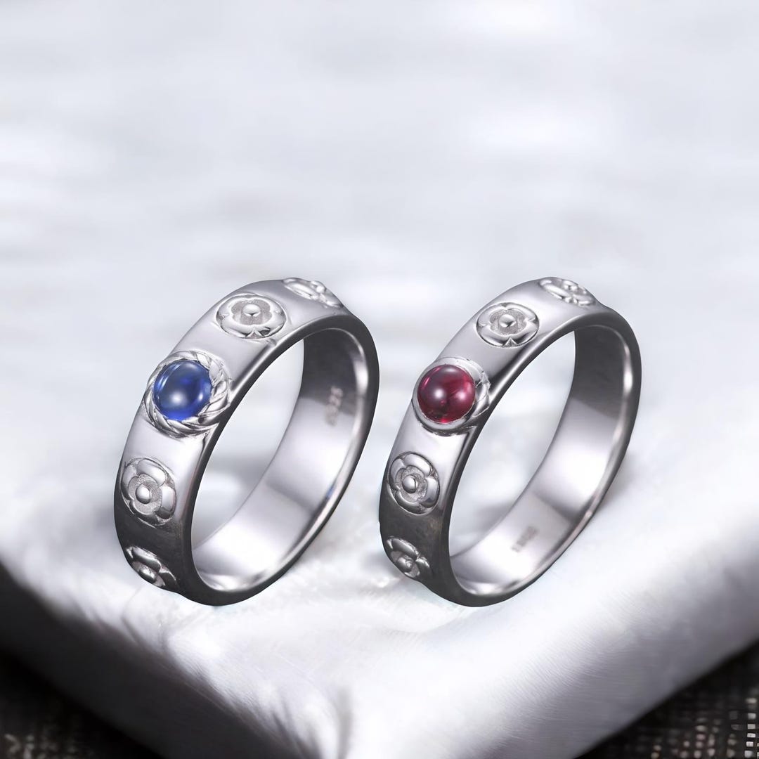 Howls Moving Castle Ring 4mm Round Red Ruby and Blue Sapphire S925 ...