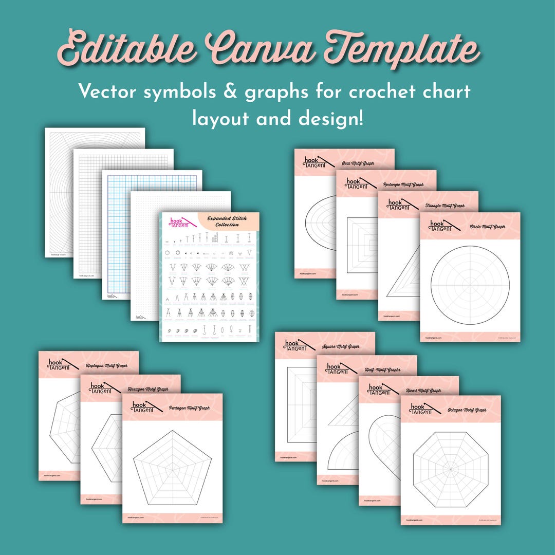 Crochet Chart Design Canva Template: 65+ Vector Symbols, Motif Graphs ...