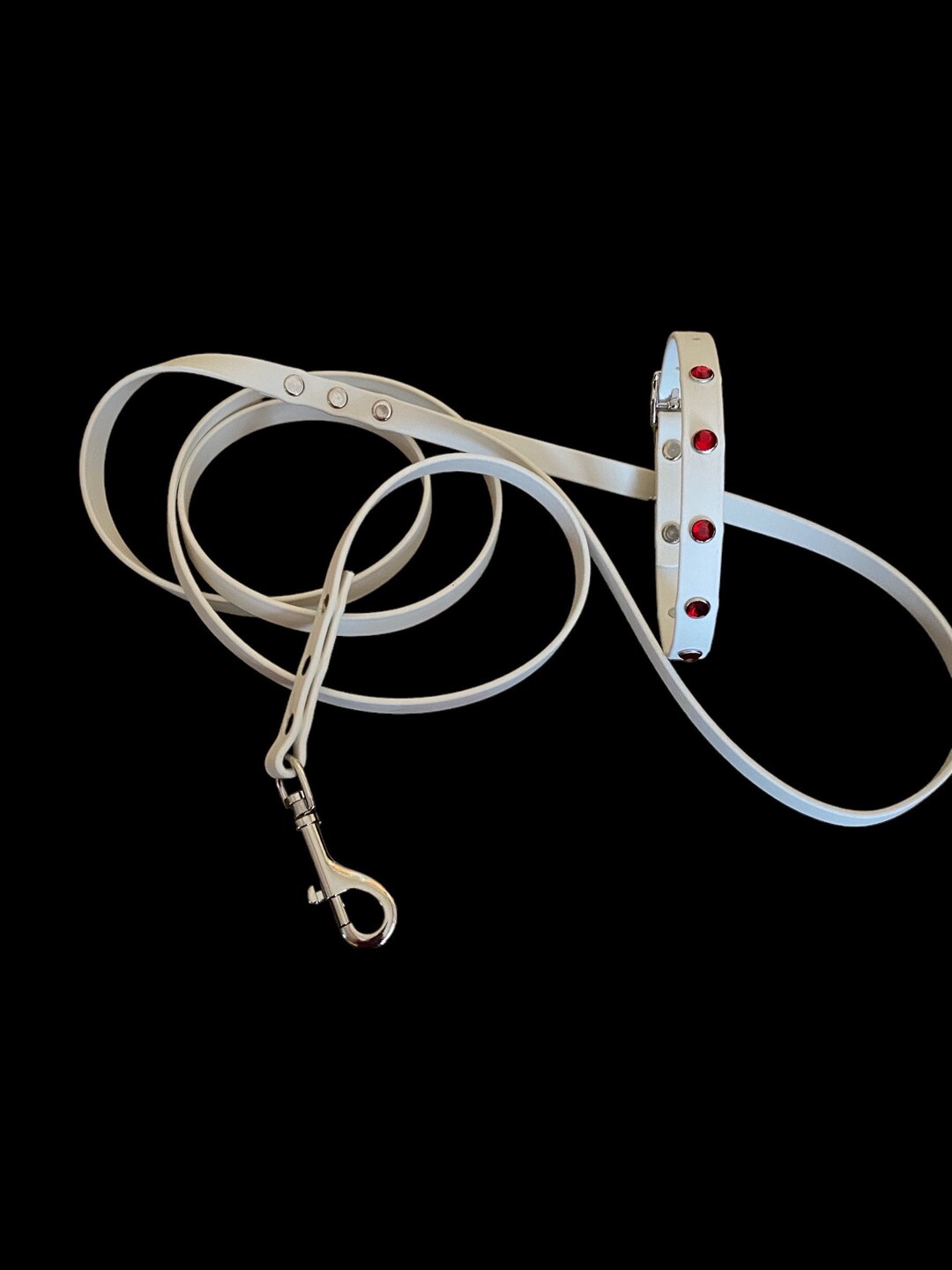 White Biothane Dog Collar With Red Bling and Matching Leash - Etsy