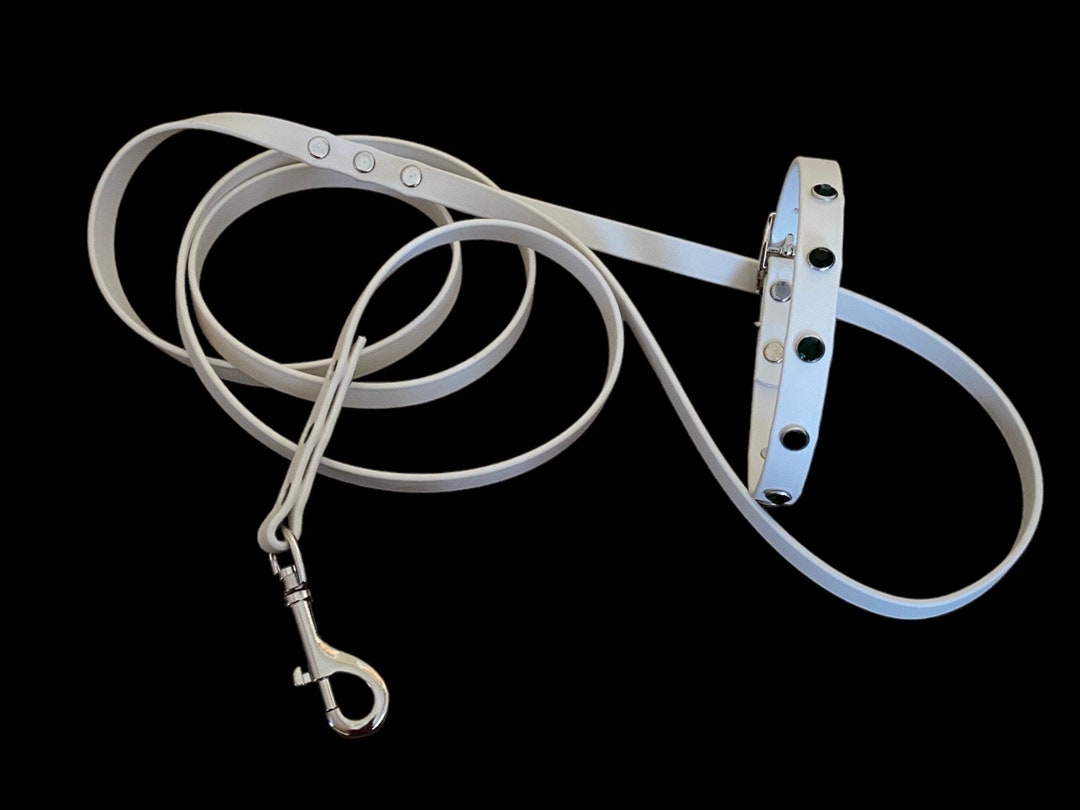 White Biothane Dog Collar With Green Bling and Matching Leash - Etsy