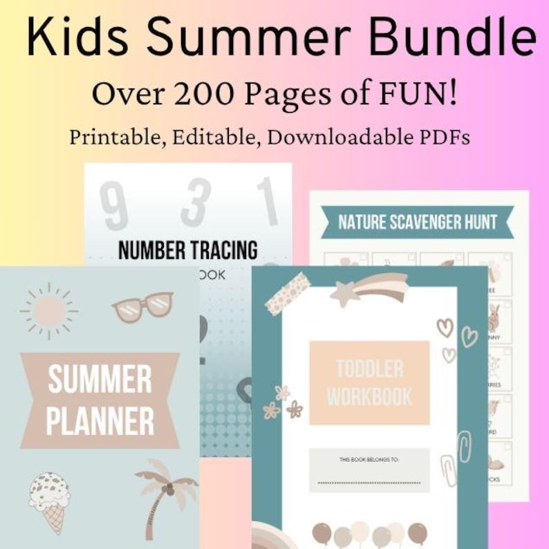 Kids Printable Summer Bundle | 2025 Summer Planner | Kids Number ...