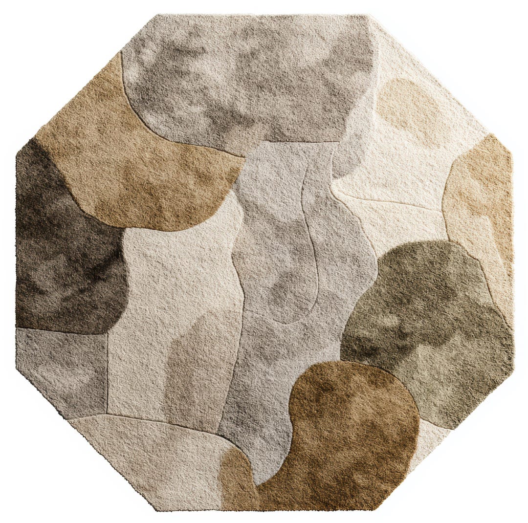 Earth Tone Colors Octagon Shape Woolen Rug – Neutral Abstract Beige ...