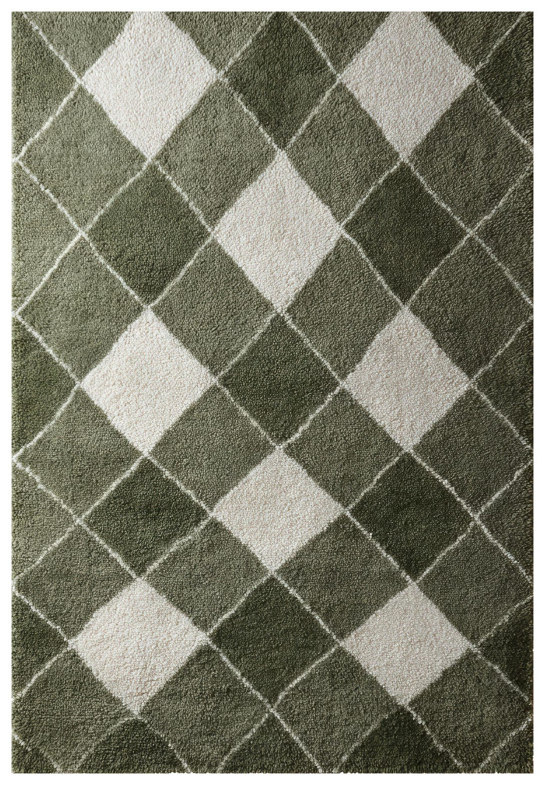 Checkered Pattern Olive Green Woolen Rug| Hand Made Carpet for Modern ...