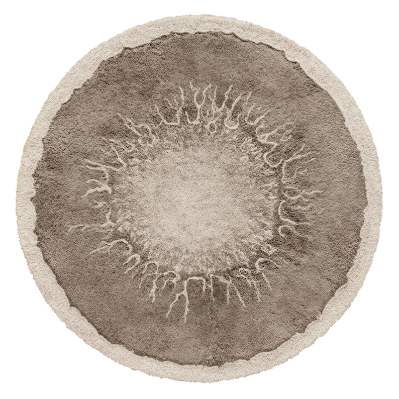 Beige Textured Walnut Wood Round Area Rug, Art Deco Design for ...