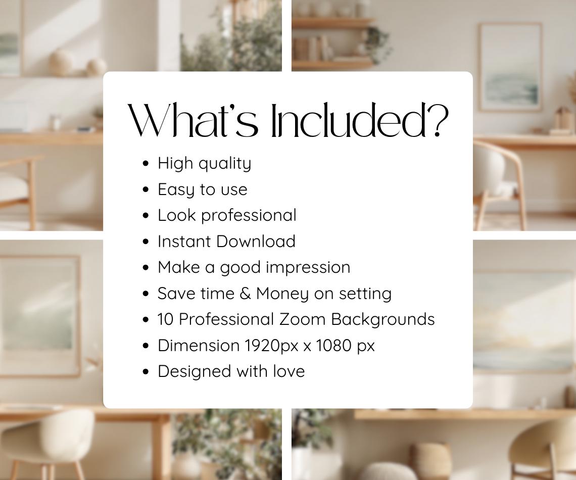 Boho Home Office Zoom Background: 10 Modern Virtual Backdrops (digital ...