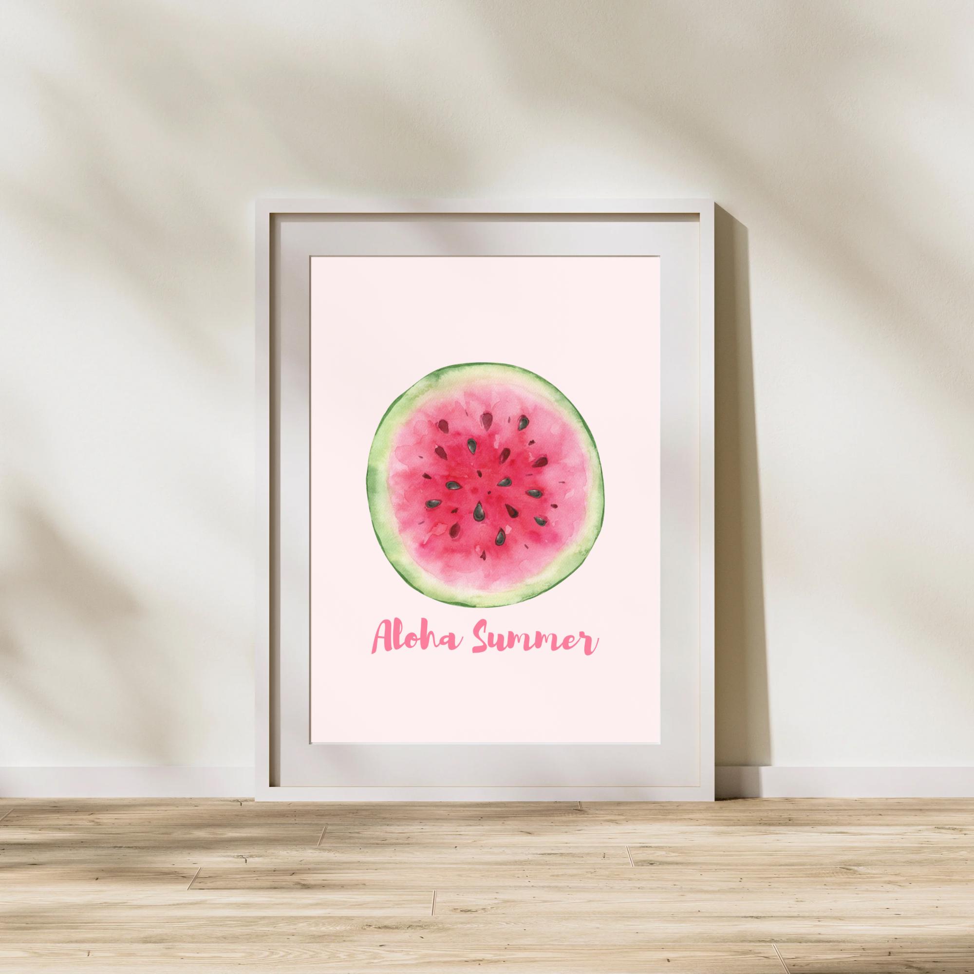 Aloha Summer Printable | Watercolor Watermelon Wall Art | Summer ...