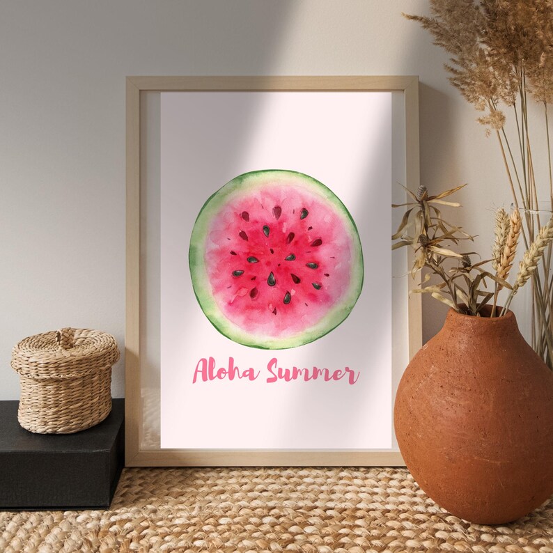 Aloha Summer Printable | Watercolor Watermelon Wall Art | Summer ...