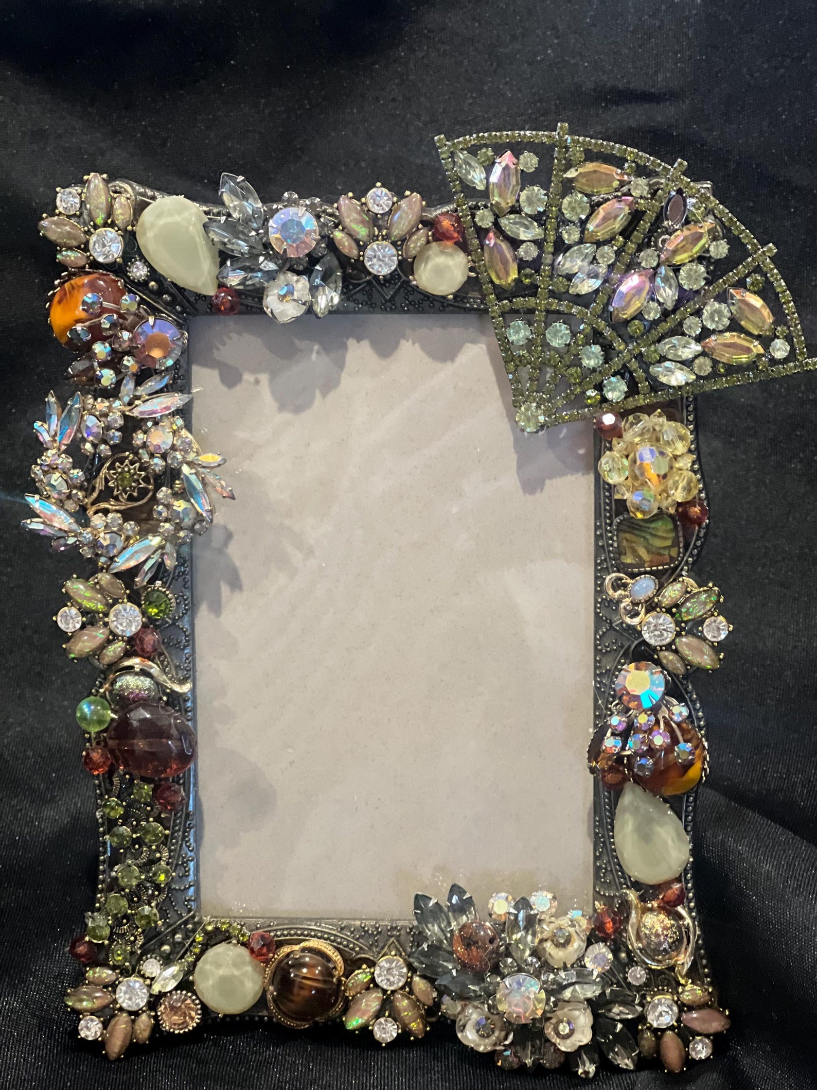 Hand-crafted Amber and Green Fan Jeweled Picture Frame: One of a Kind ...