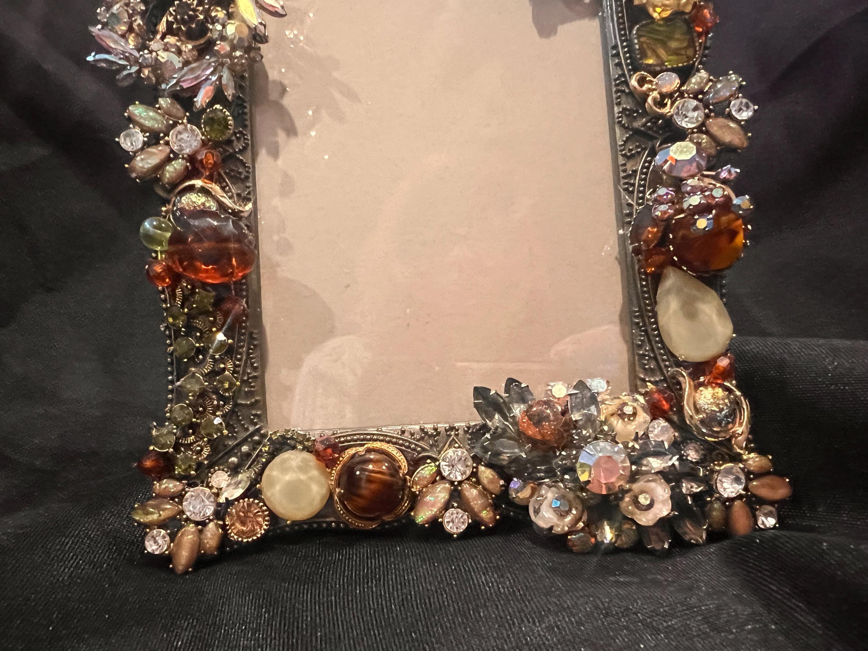 Hand-crafted Amber and Green Fan Jeweled Picture Frame: One of a Kind ...