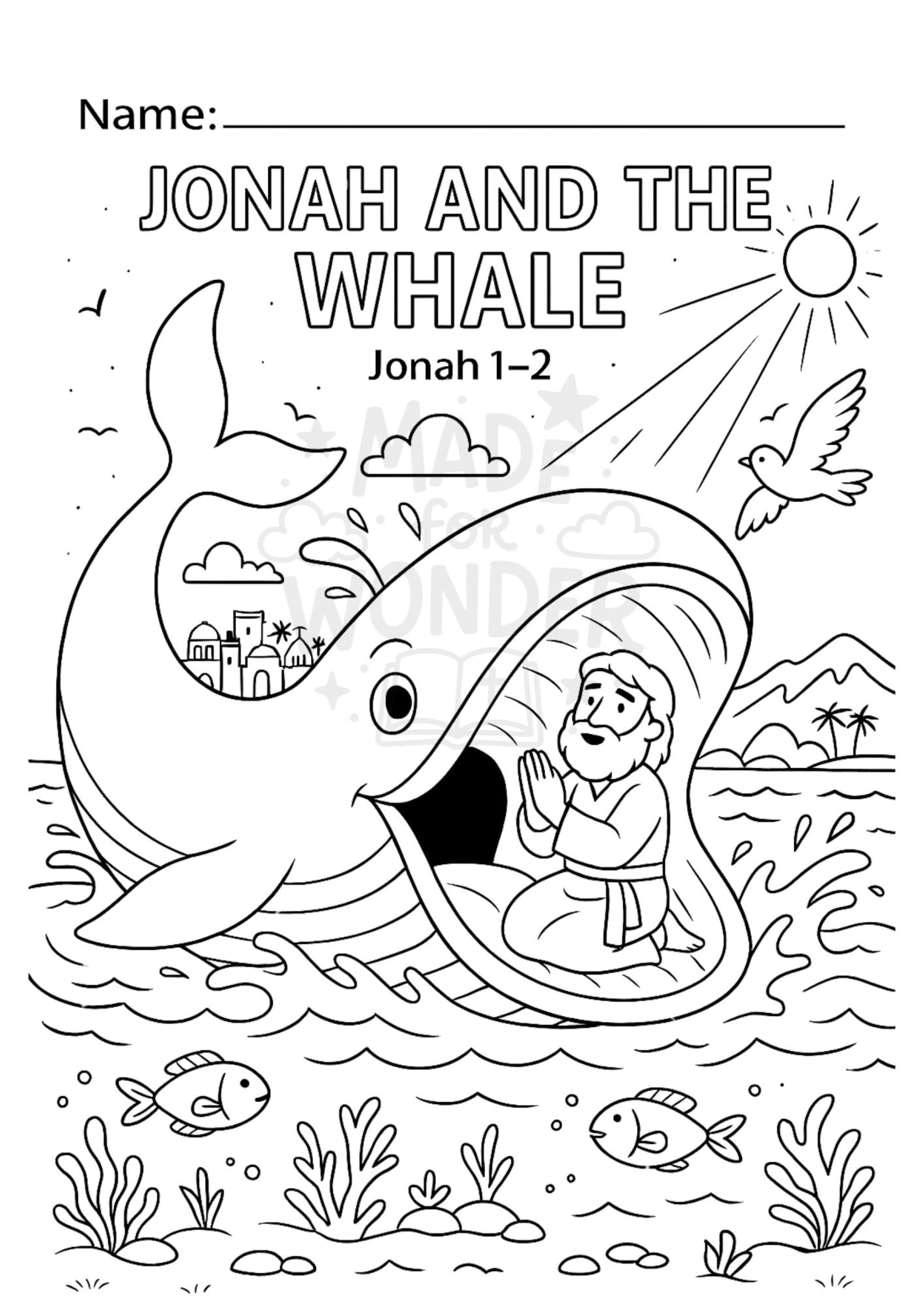 Jonah and the Whale | Christian Coloring Page – Printable Bible ...