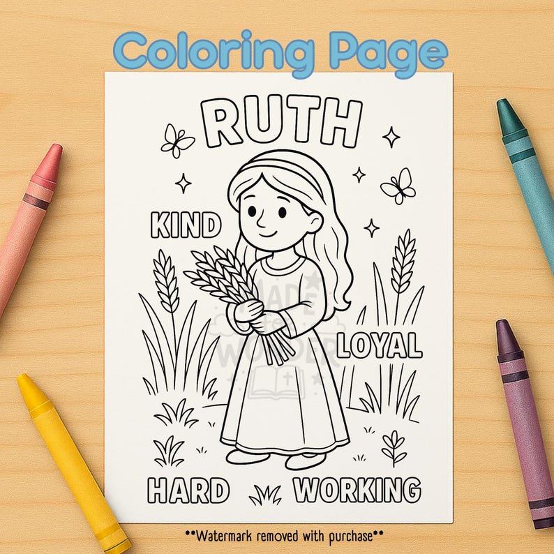 Ruth Coloring Page | Bible Hero Coloring Sheet for Girls | Christian ...