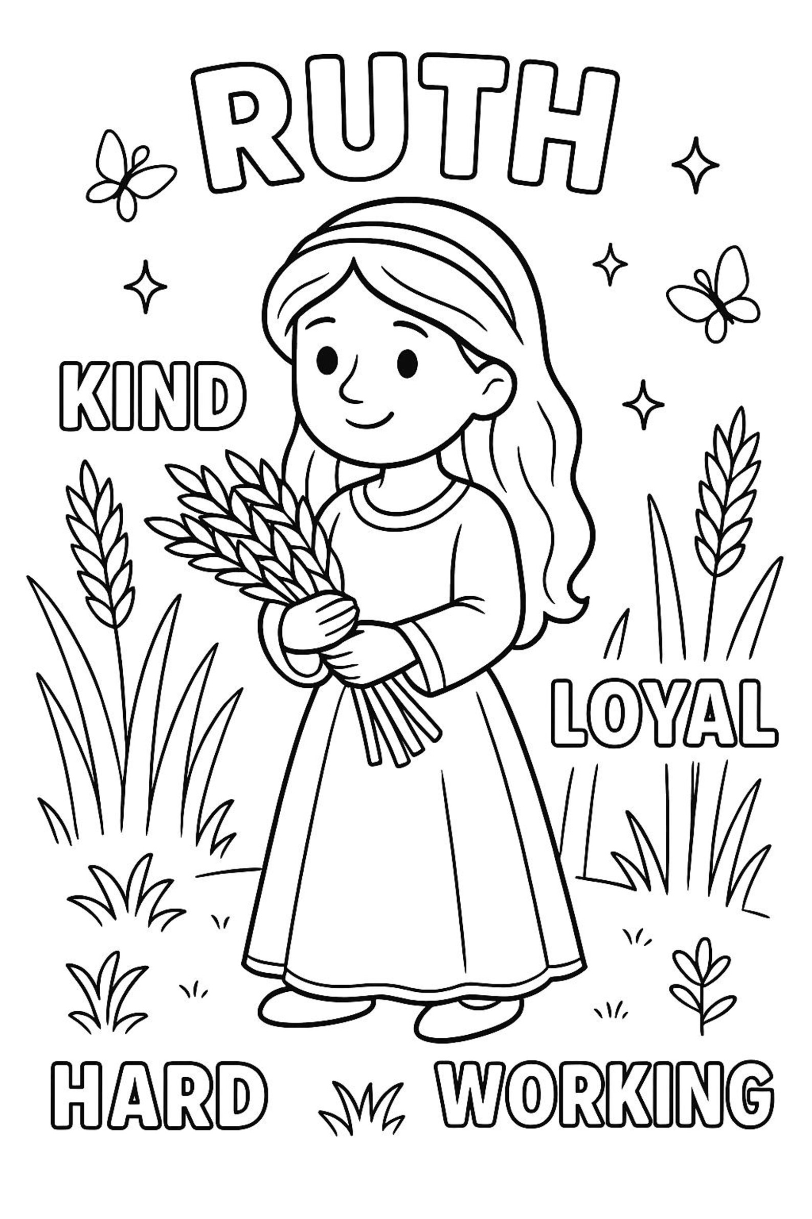 Ruth Coloring Page | Bible Hero Coloring Sheet for Girls | Christian ...
