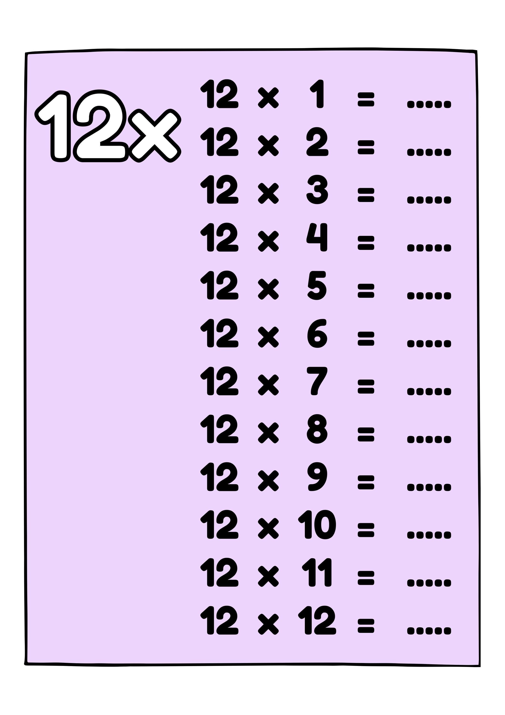 Printable Times Tables 1–12 | Simple Maths Learning Charts for Kids ...