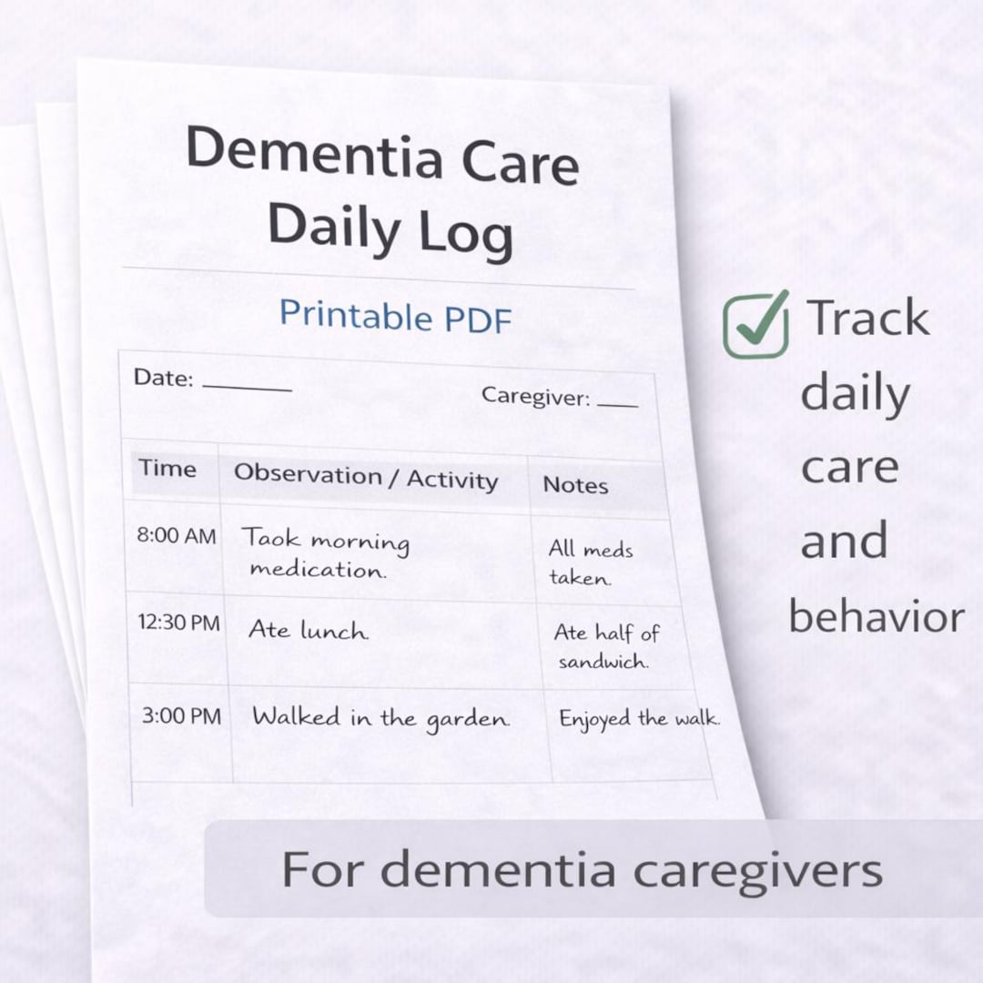 Daily Dementia Care Log Printable | Caregiver Daily Log | Memory Care ...