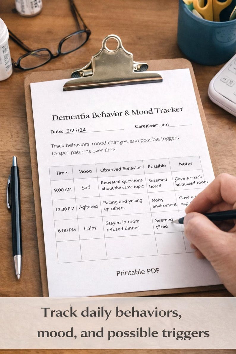 Dementia Behavior & Mood Tracker Printable | Caregiver Daily Log ...
