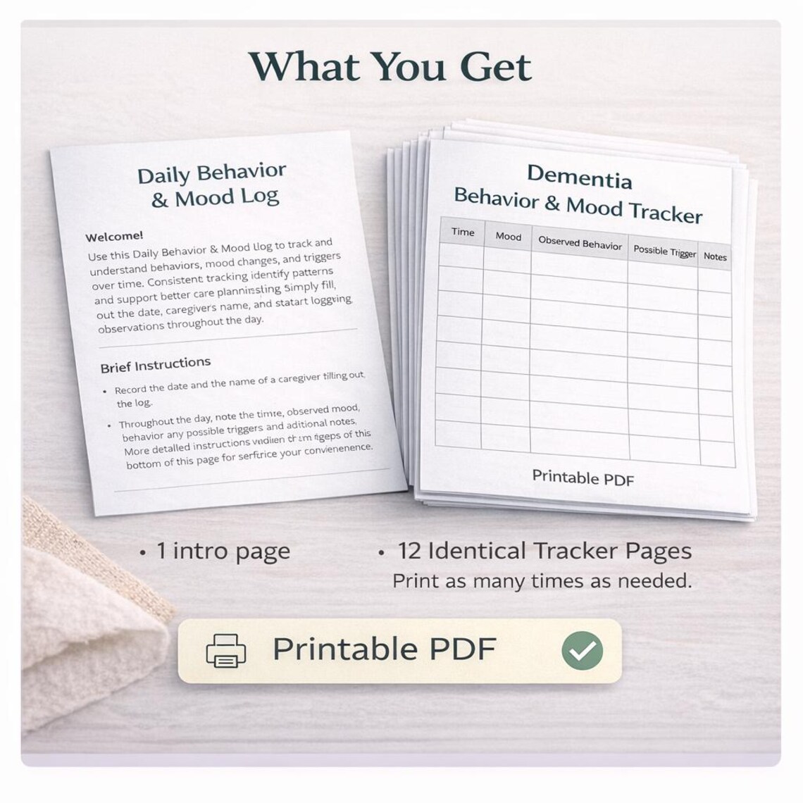 Dementia Behavior & Mood Tracker Printable | Caregiver Daily Log ...