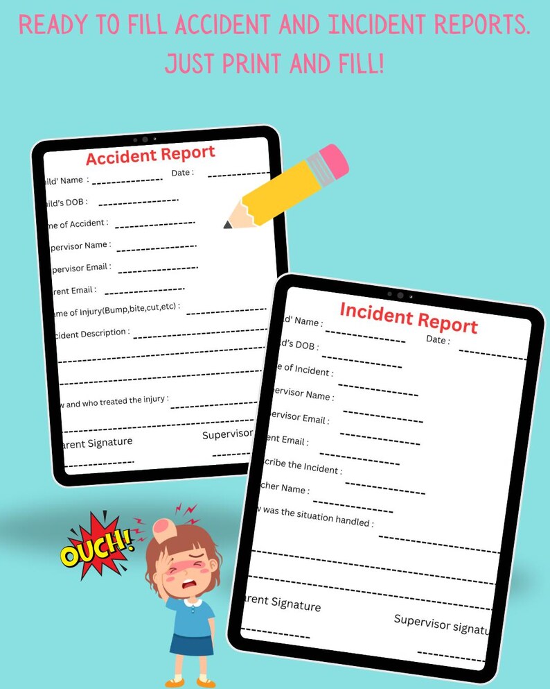 Accident/incident Report Template Editable – Daycare, School, Workplace ...