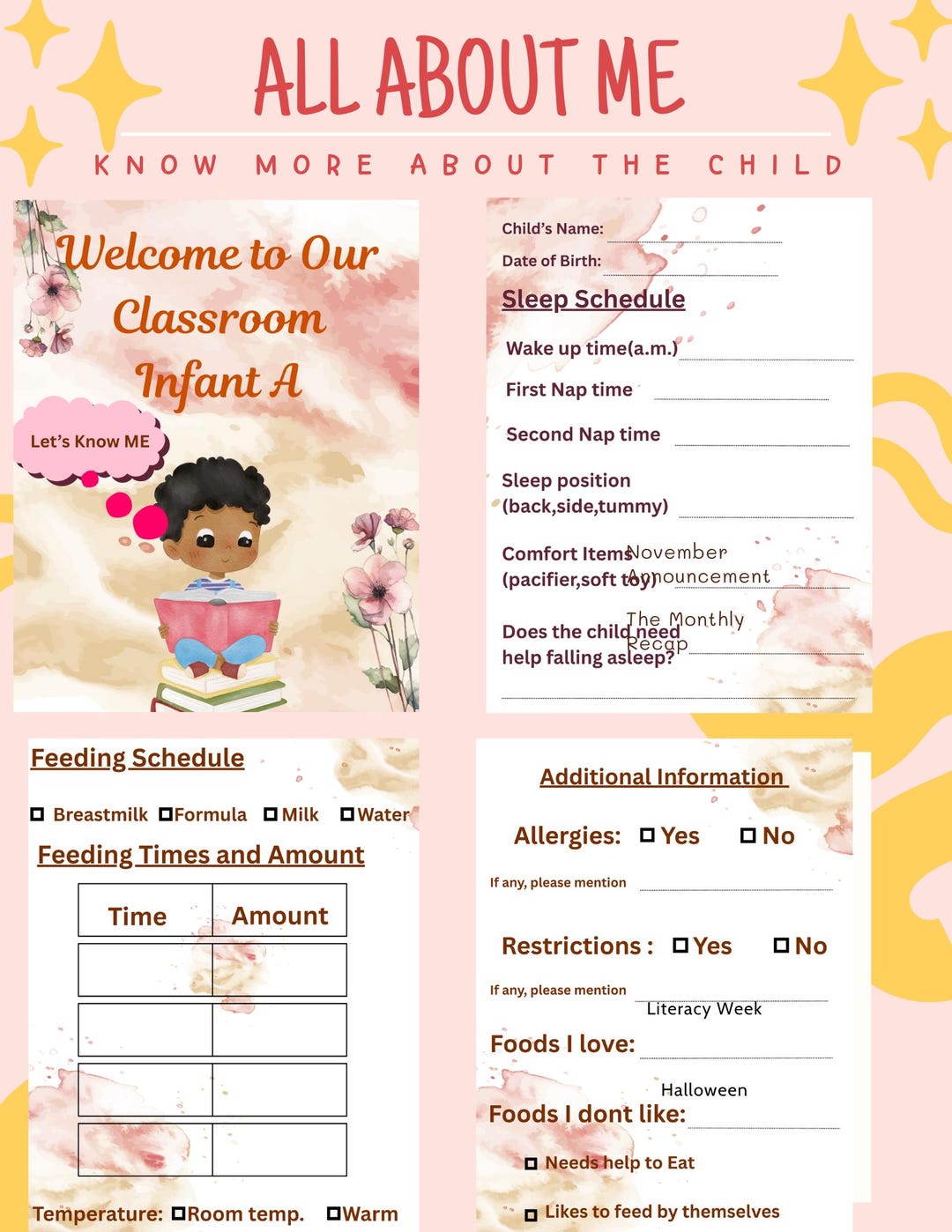 Editable Infant Daycare Transition Form: Baby Sleep & Feeding Schedule ...