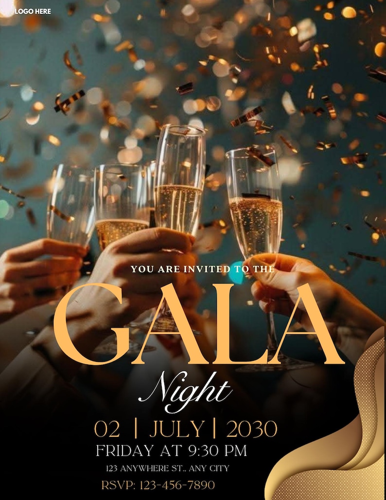 Gala Flyer Canva Template | Black and Gold Charity Ball | Formal Dinner ...
