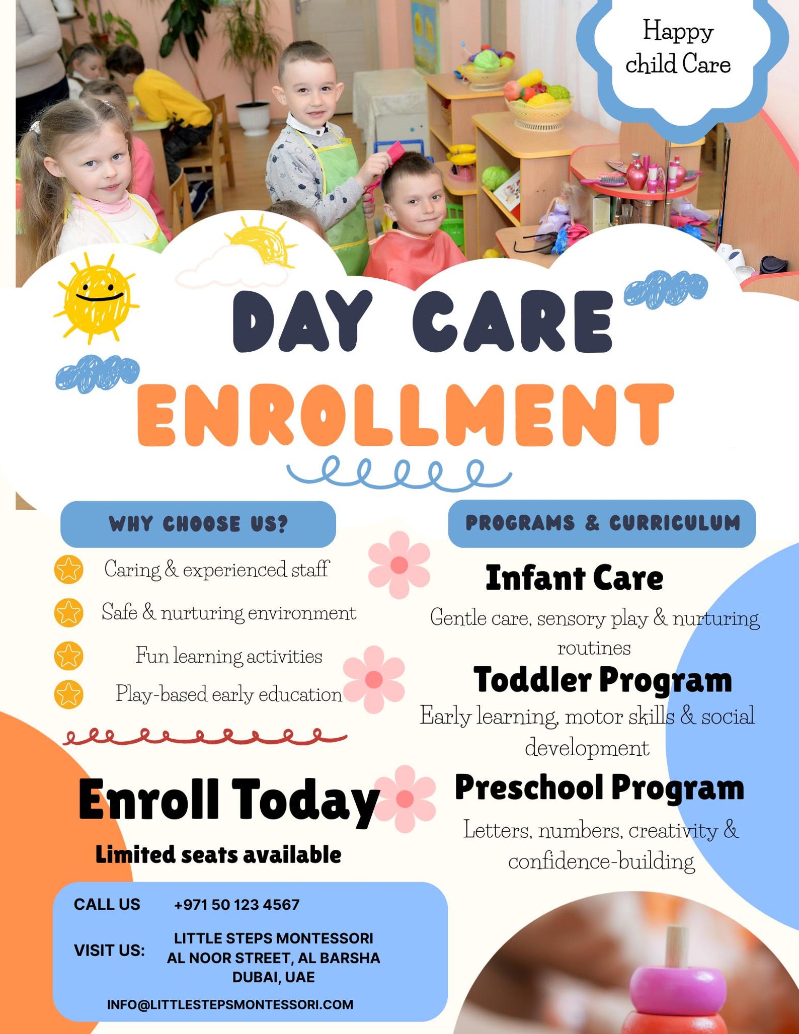 Enrollment Flyer Template for Schools - Editable Preschool & Education ...