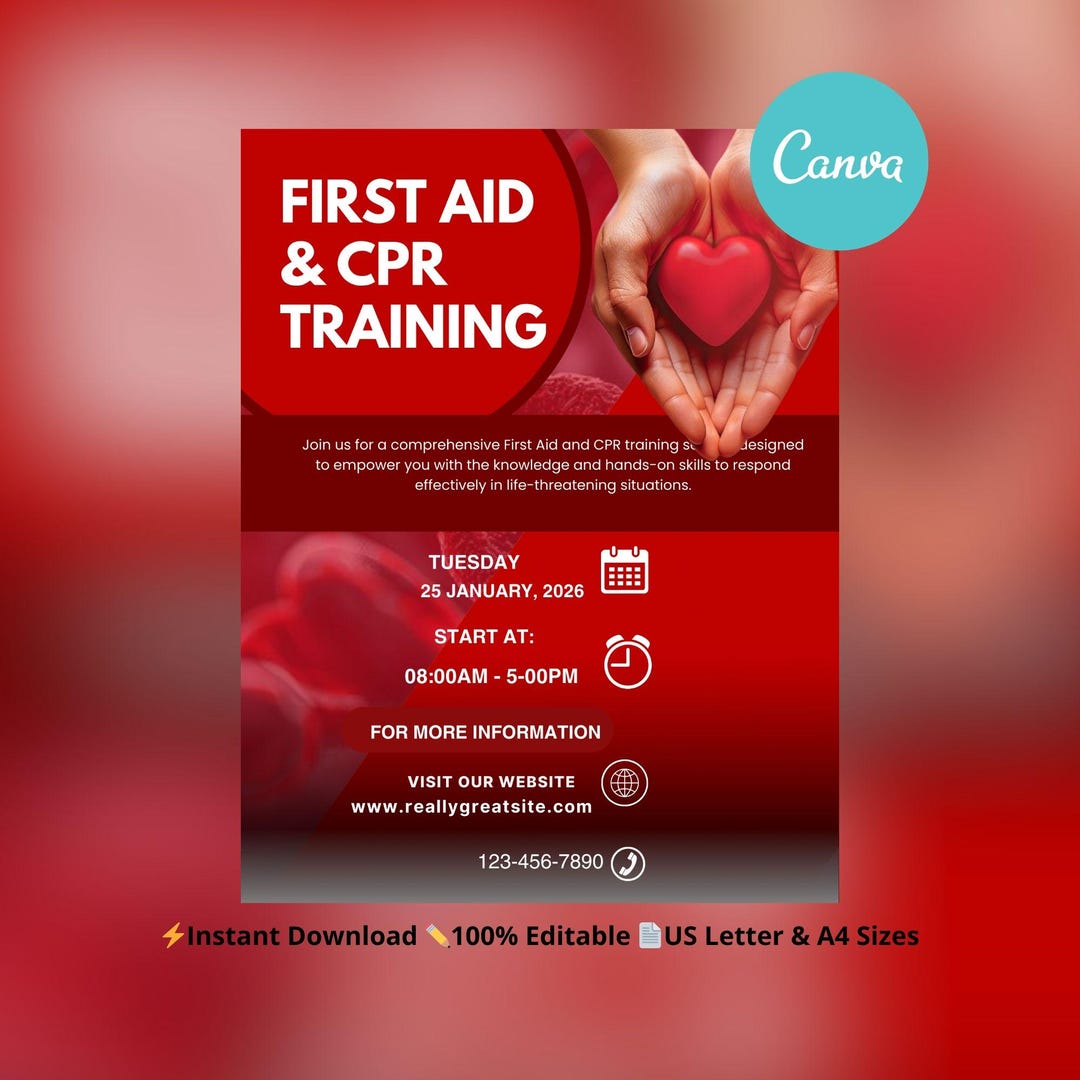 CPR Flyer Template for Canva | Medical Informational Poster - Etsy