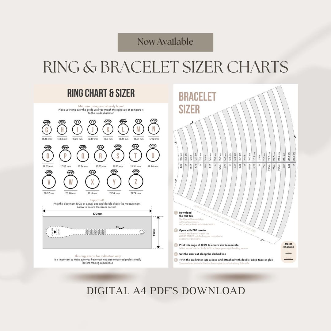 Ring and Bracelet Sizer Chart PDF | Printable A4 Size Guide | Instant ...