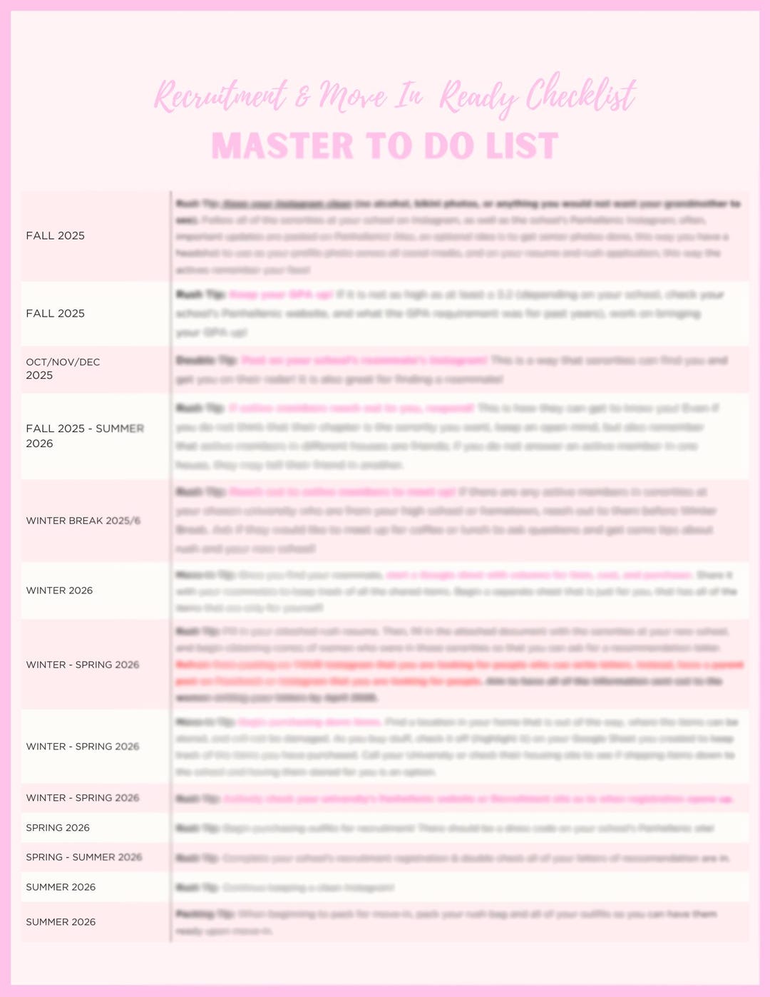 Sorority Rush Checklist & Resume Template: Editable Canva Design - Etsy