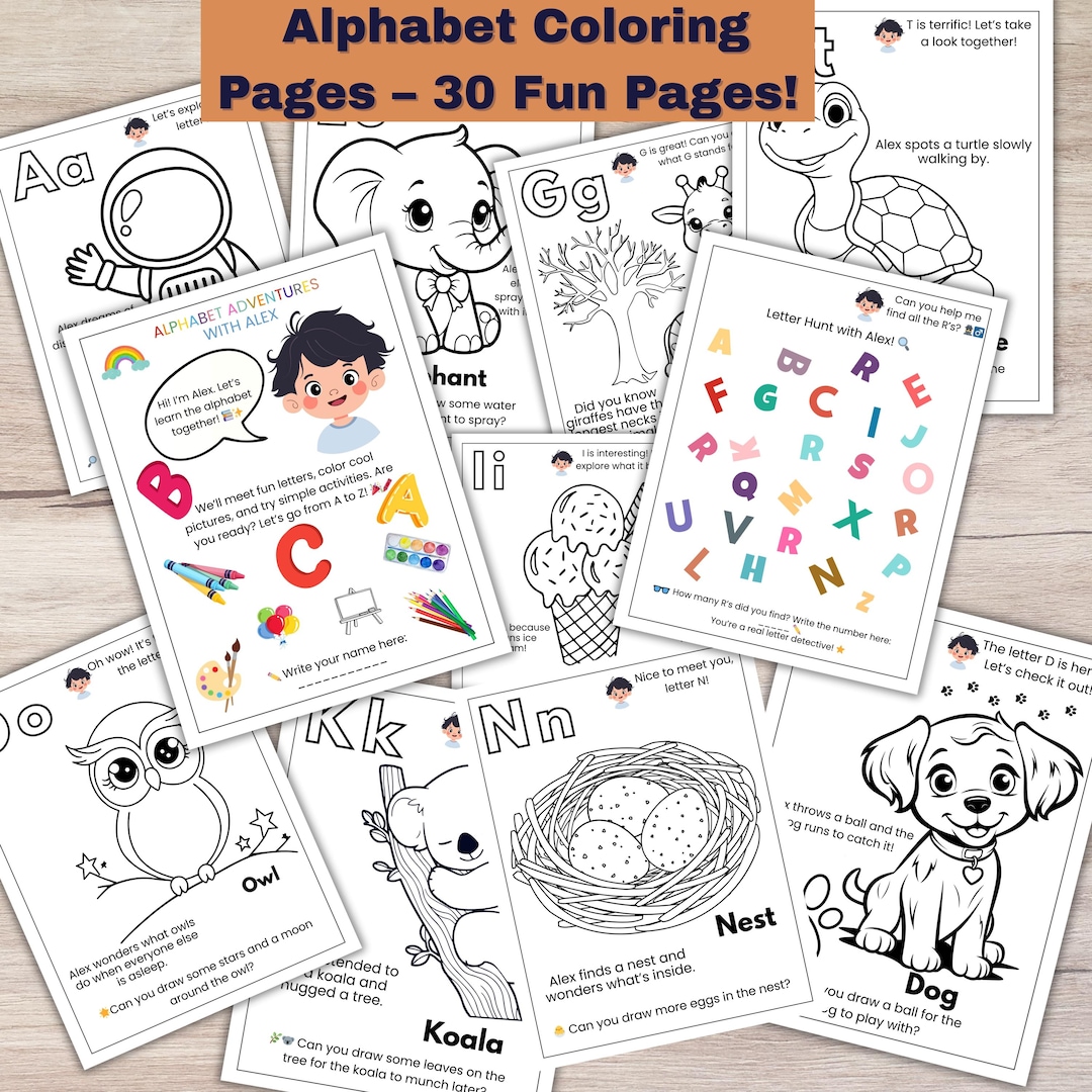 Alphabet Coloring Pages A-Z: Fun Learning Activities (PDF Download) - Etsy