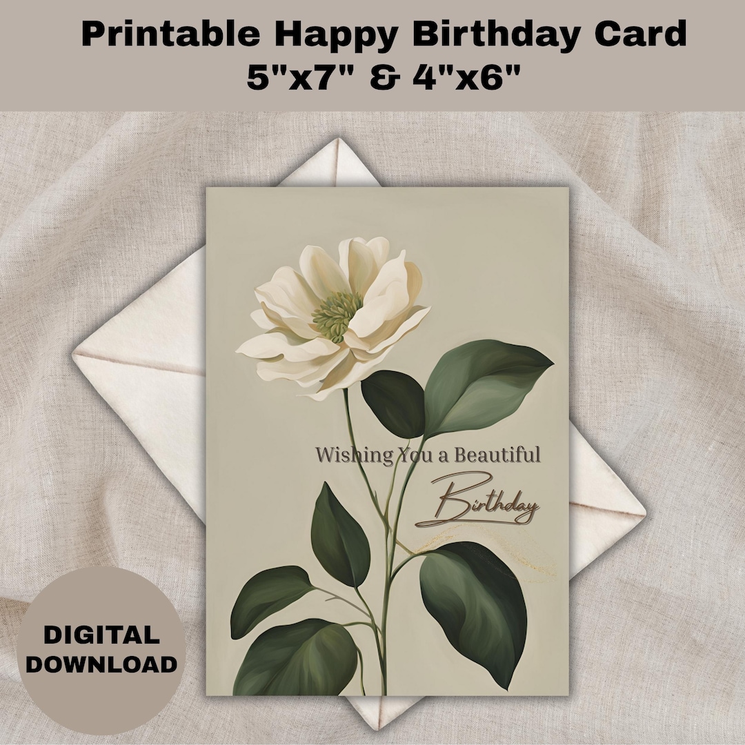 Floral Birthday Card Printable, Boho Greeting Card (5x7, 4x6 Digital ...
