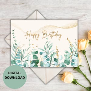 Eucalyptus Birthday Card: Watercolor Greenery, Elegant Floral ...
