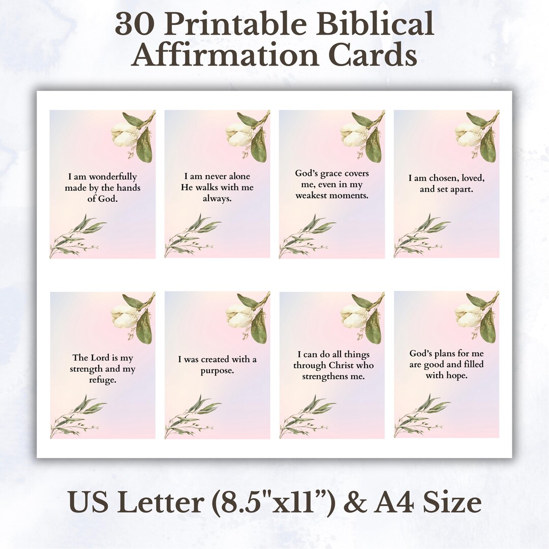 Printable Biblical Affirmation Cards, Scripture Verses for Daily ...